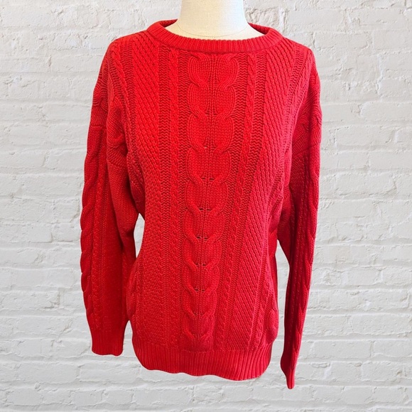 Sweaters | Vintage Bright Red Cable Knit Mens Sweater In 10 Cotton ...